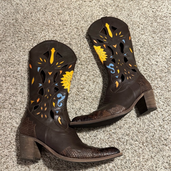 Shoes | Maria Pina Leather Western Boots With Colorful Cutouts 39 ...